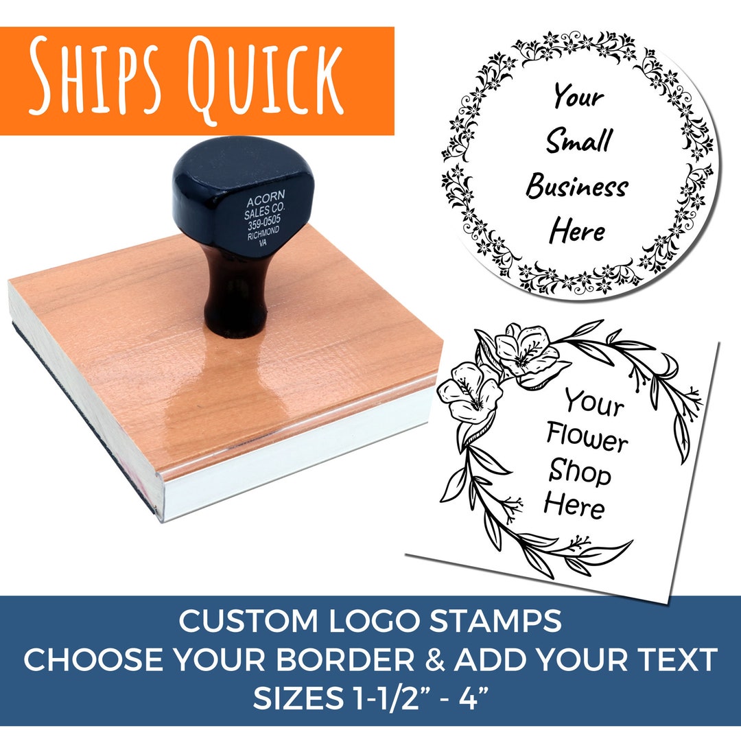 Classic Rubber Stamp, Flower Border and Custom Text Ink Stamp, Custom ...