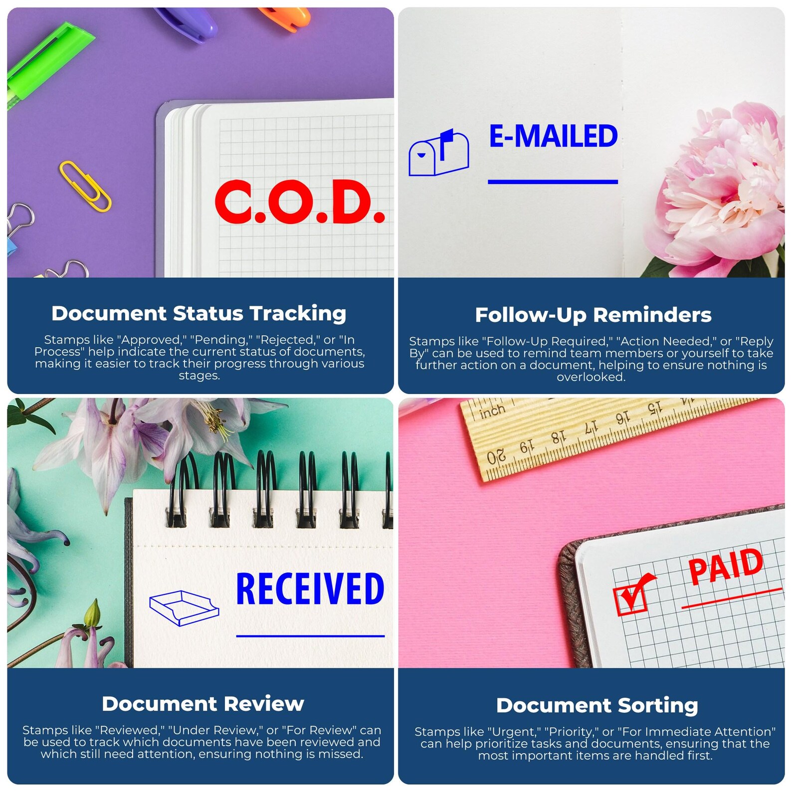 Office Message Stamps, Paid, Posted Stamp, Received, for Deposit Only ...