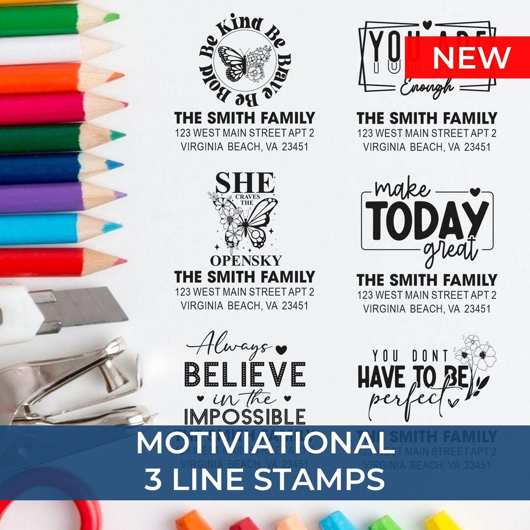 Good Vibes Rubber Stamp | 3 Line Custom Stamp | Personalized Address ...