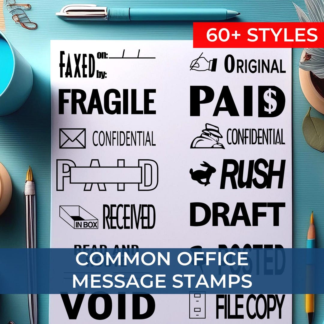 Office Supply Stamps, Posted, Paid, Draft, Received, Original ...