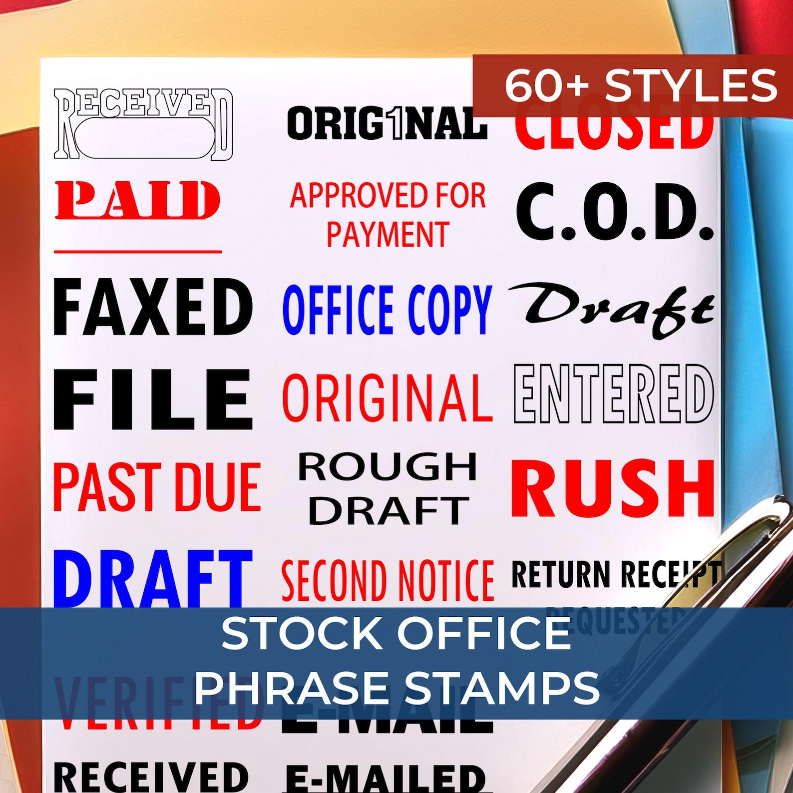 Office Message Stamps, Paid, Posted Stamp, Received, for Deposit Only ...