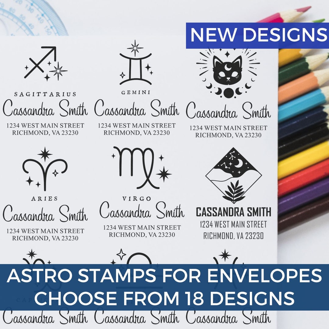 Astro Sign Personalized Address Stamps, Witchy Gifts, Custom Rubber ...