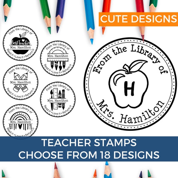 Classroom Apple Custom Stamp Maker School Apples Cute Digital B&W ...