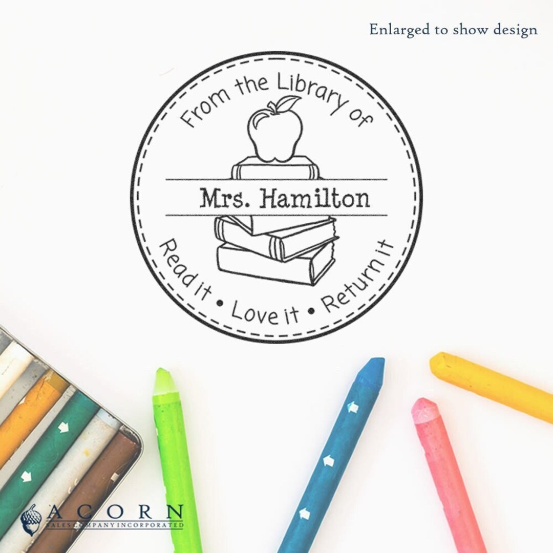 Custom Library Name Classroom Book Stamp Personalized Apple - Etsy