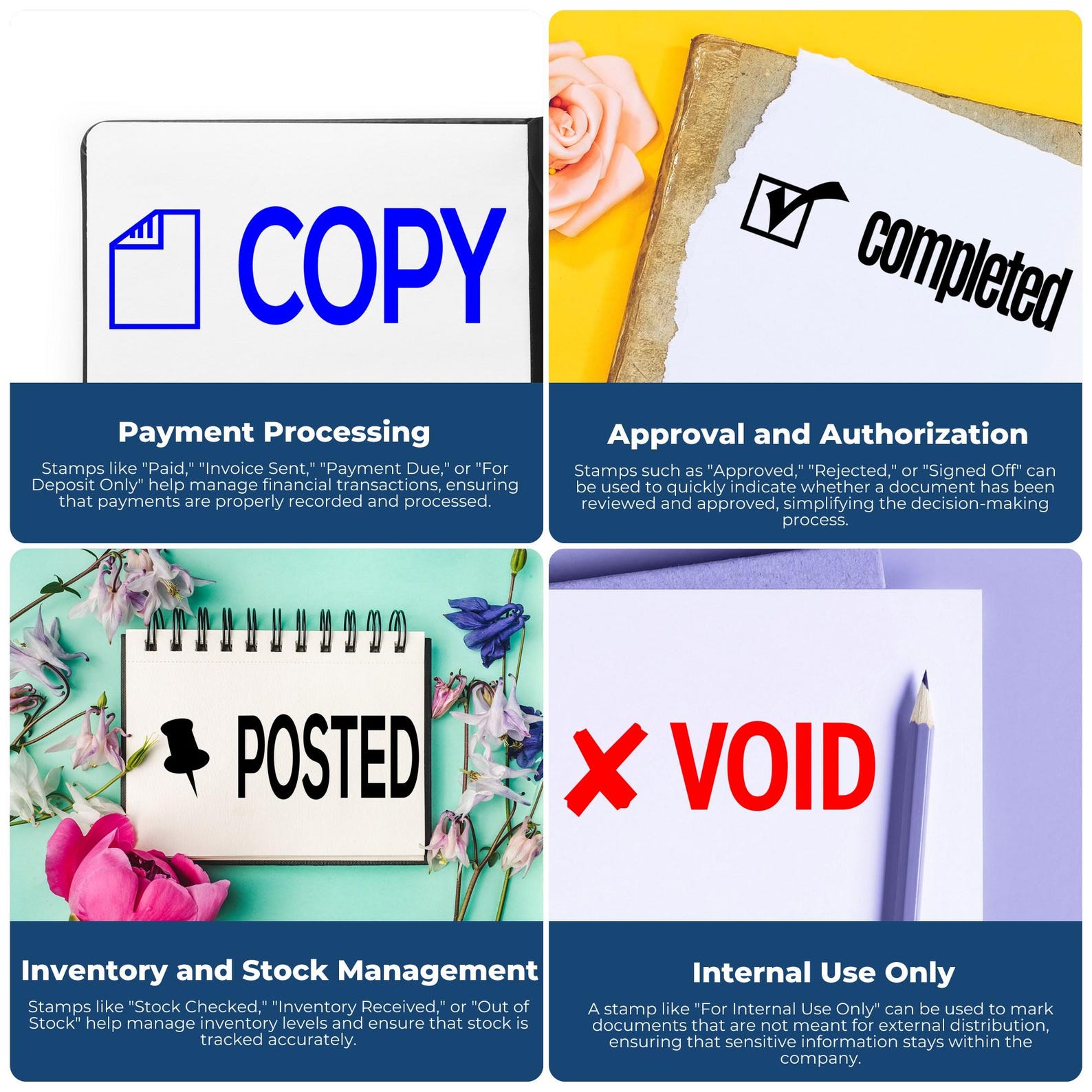 Office Message Stamps, Paid, Posted Stamp, Received, for Deposit Only ...