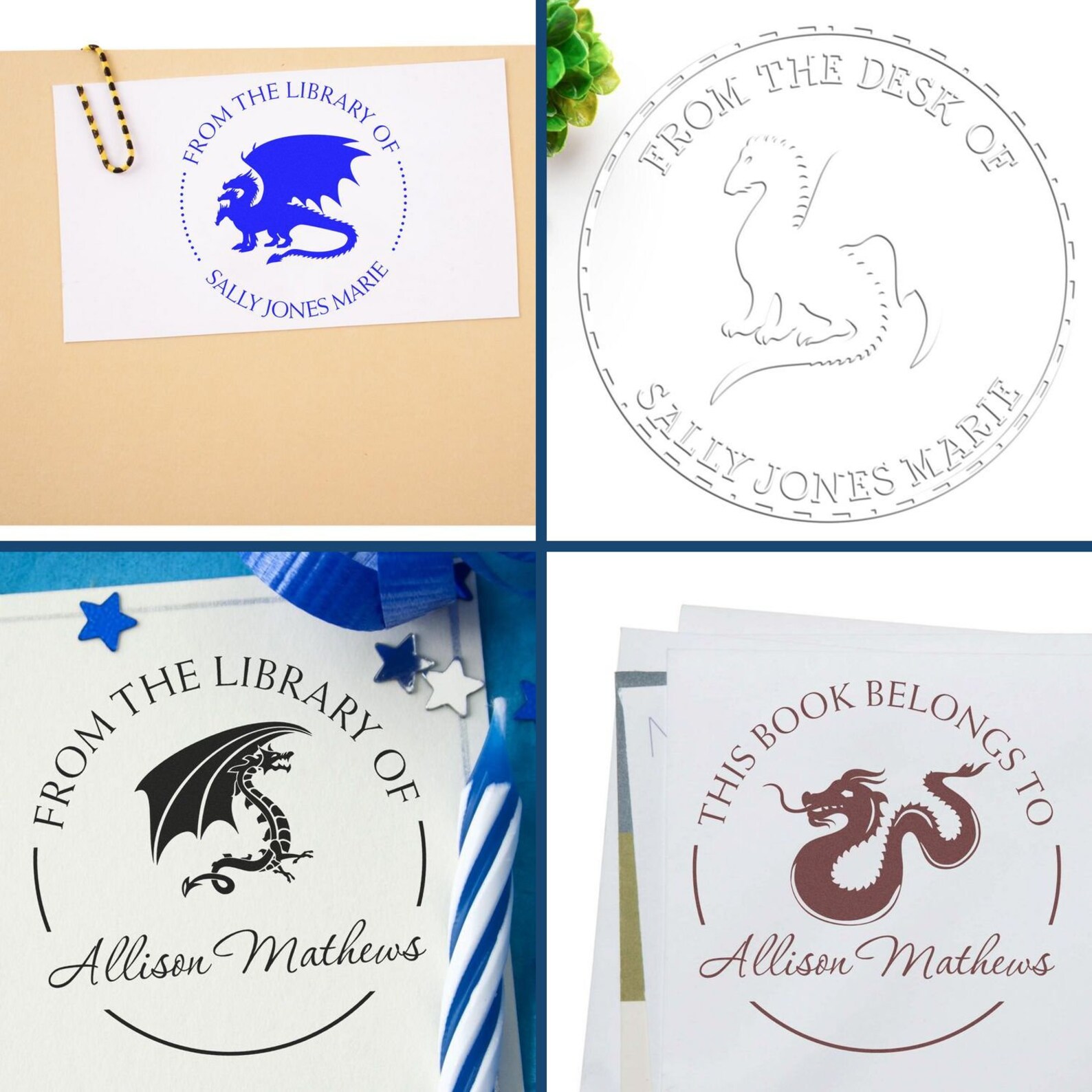 Personalized Dragon Book Embosser and Dragon Library Stamp, Majestic ...