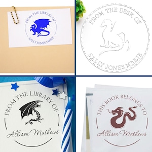 Personalized Dragon Book Embosser and Dragon Library Stamp, Majestic ...