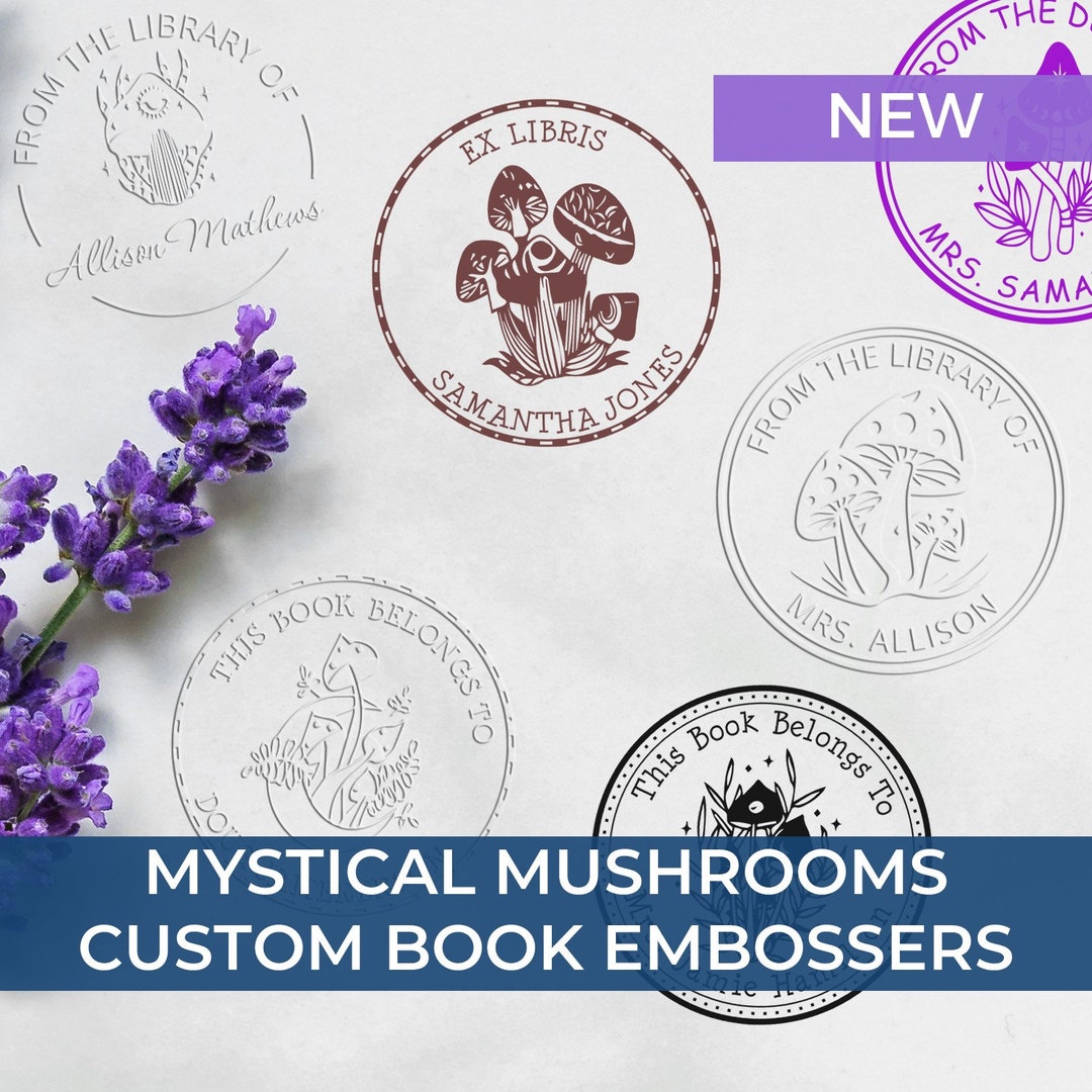 Mystical Mushroom Library Stamp - Ex Libris Seal, Celestial, Magical ...