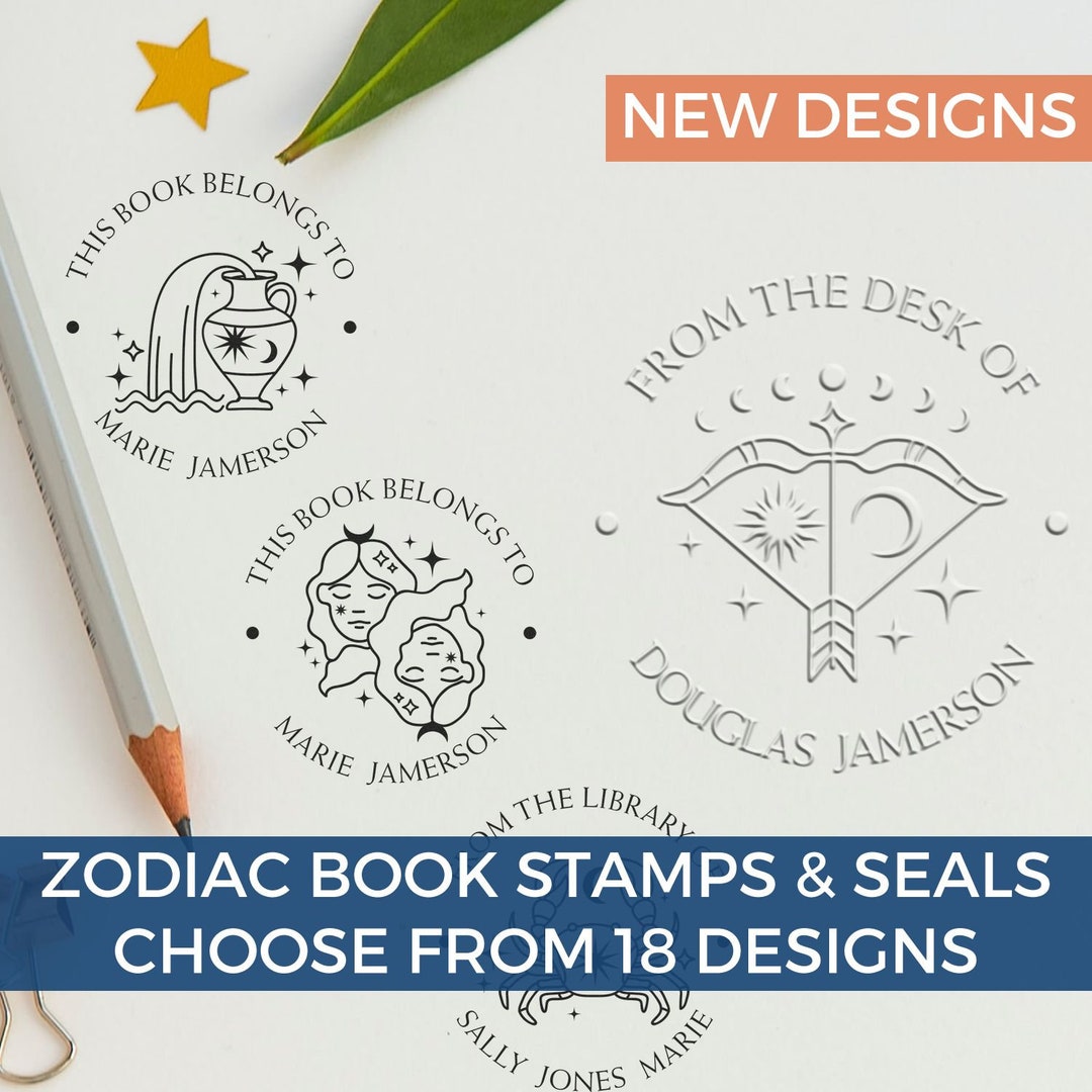 Zodiac Stamp, Custom Astrology Stamp, Custom Book Stamp, Zodiac Sign ...