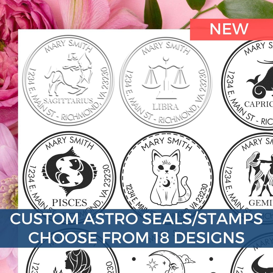 Zodiac Address Stamps, Self-inking Stamp or Seal Embosser, Leo, Aries ...