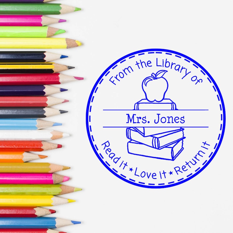 Custom Library Name Classroom Book Stamp Personalized Apple - Etsy