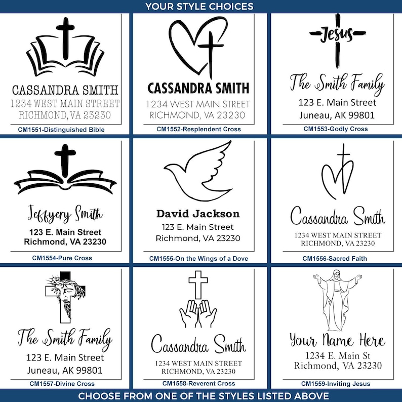 Christian Address Stamps, Cross, Jesus, Open Bible, Rubber Stamp, Self ...