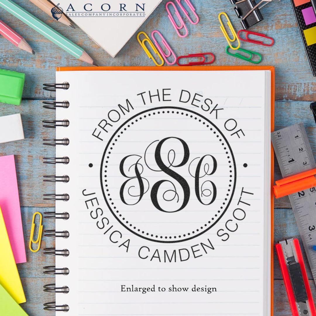 Self Inking Stamp, Interlocking Monogram Stamp, Desk of Stamp, Name ...