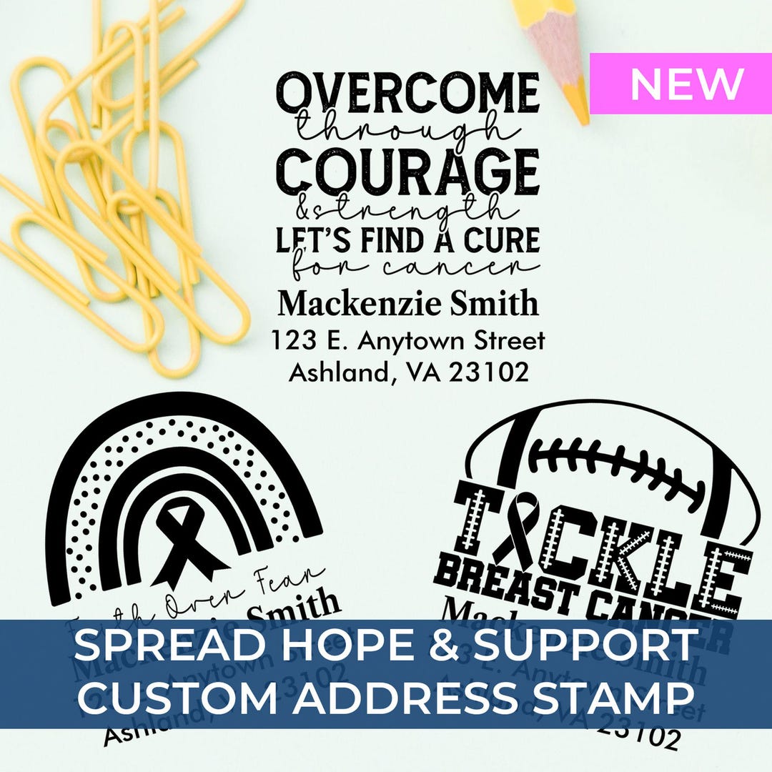 Pink Ribbon Address Gift Ready Stamp – Personalized Cancer Awareness ...