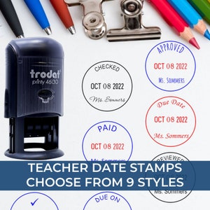 Personalized Round Self-inking Date Stamp for Teachers, Custom Adjustable Paid/received Rubber ...