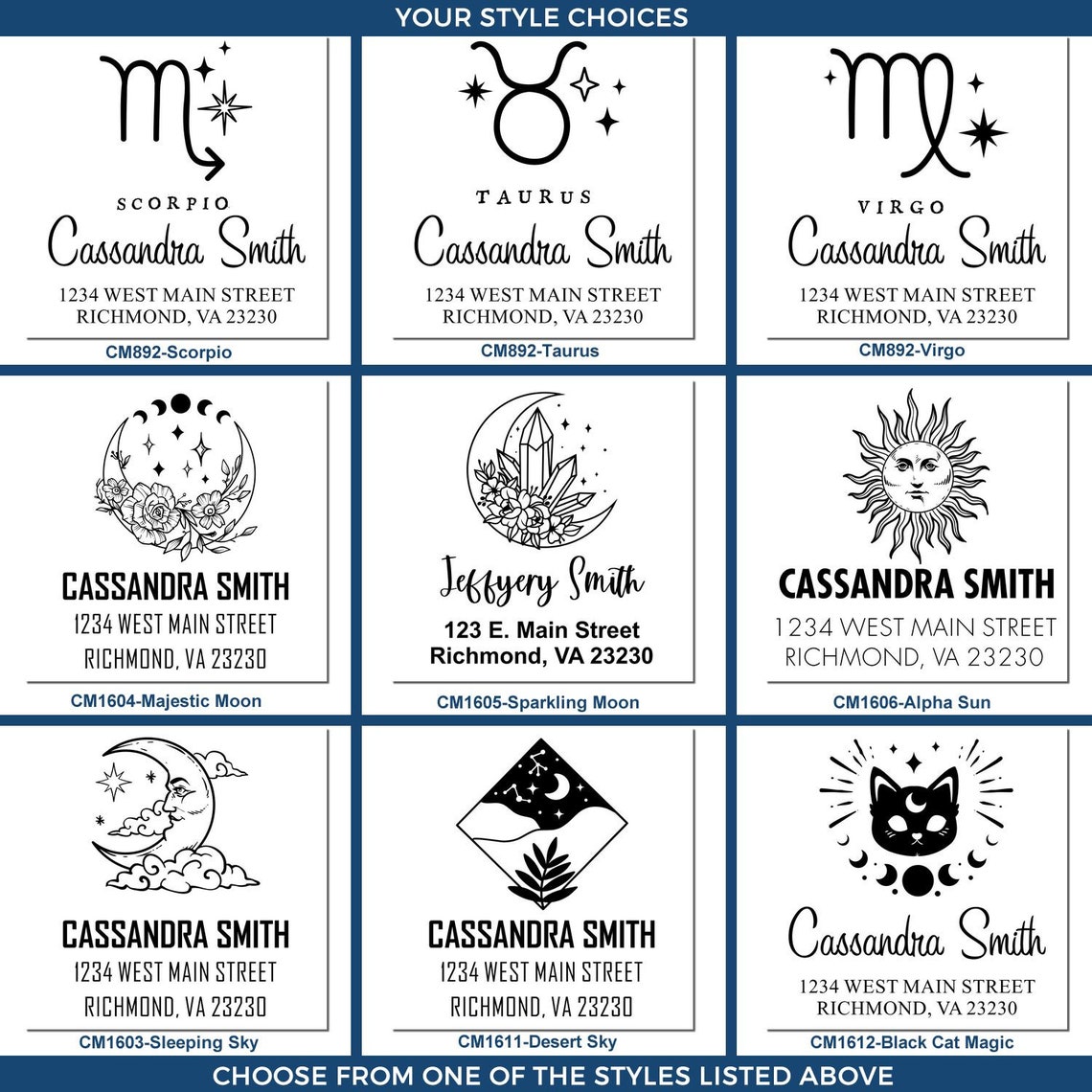 Astro Sign Personalized Address Stamps, Witchy Gifts, Custom Rubber ...