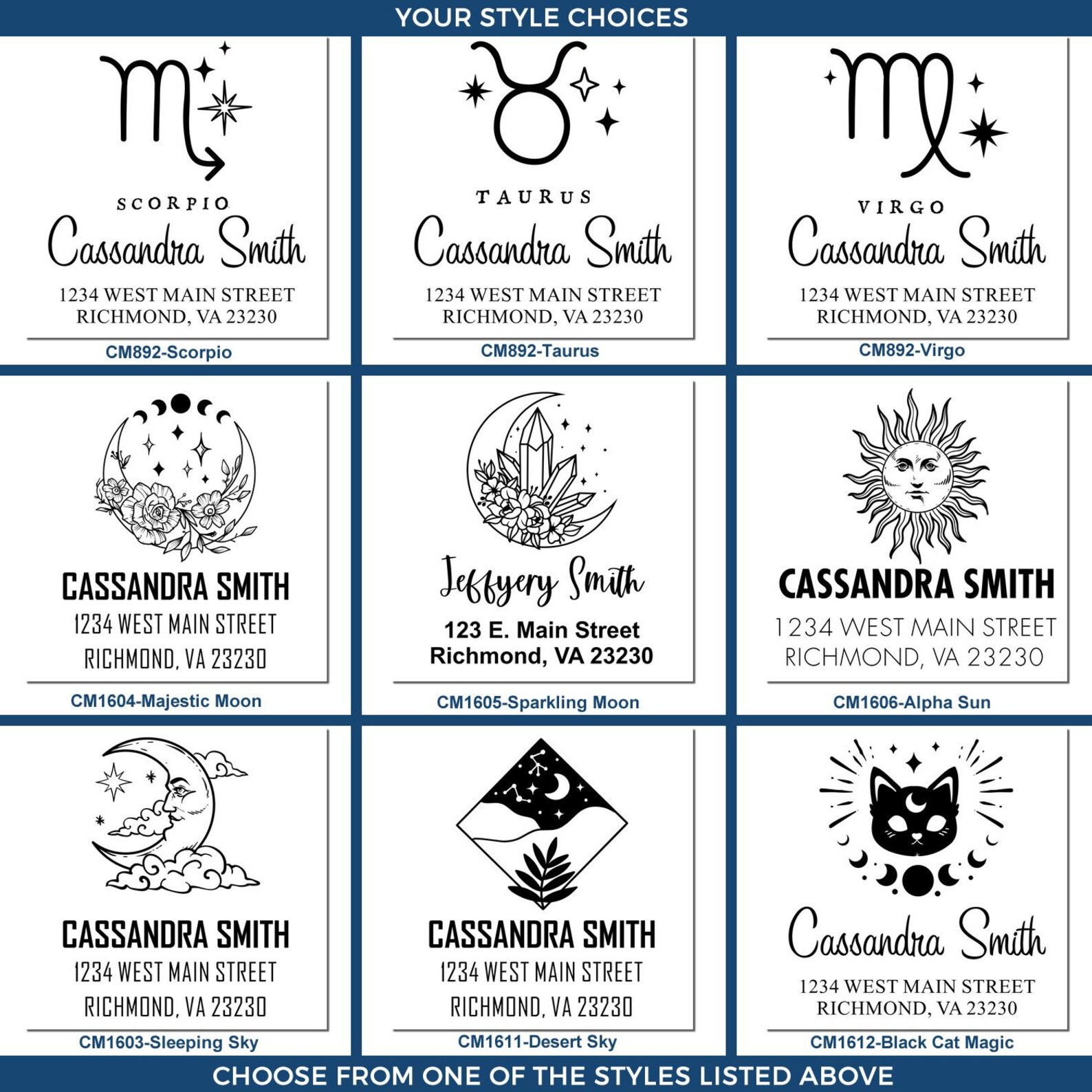 Astro Sign Personalized Address Stamps, Witchy Gifts, Custom Rubber ...
