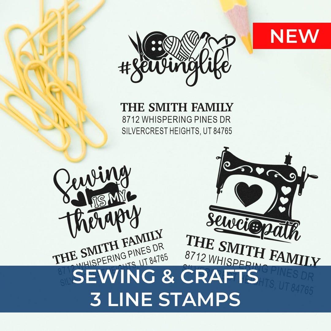 Custom Sewing & Craft Stamp, 3 Line Personalized Stamp, Handmade Tag ...