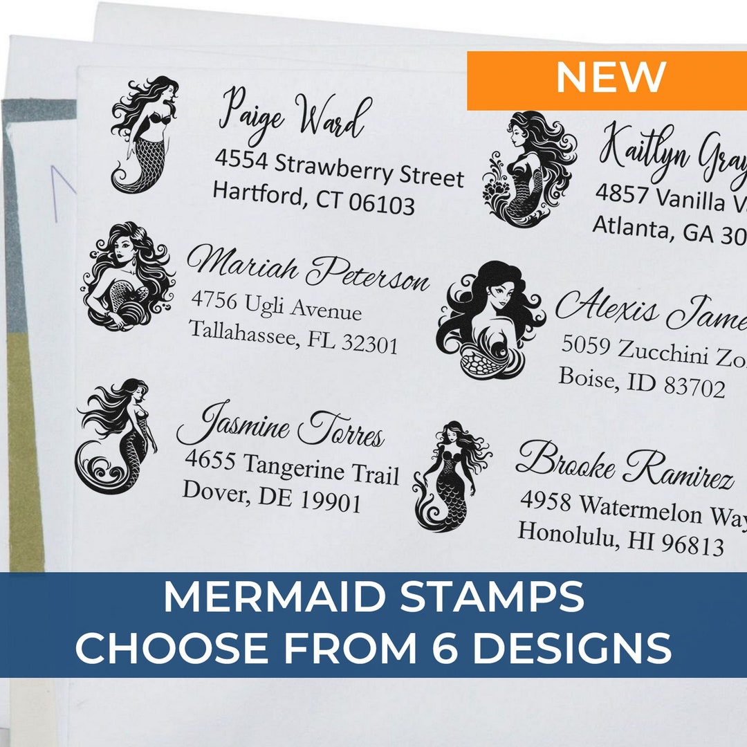 Magic Mermaid Personalized Address Stamp - Custom Name Stamp & Address ...