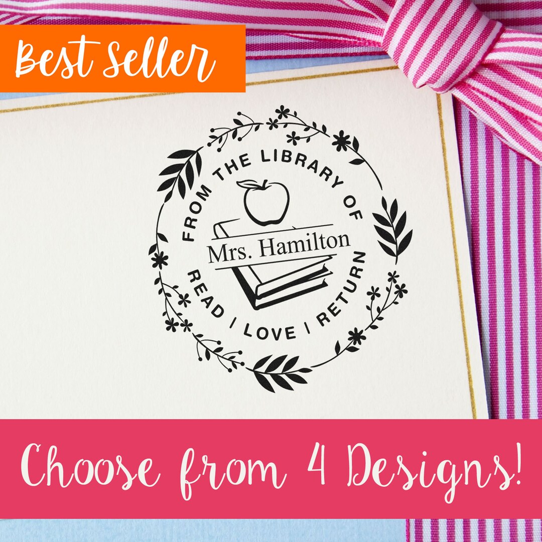 Library Book Stamp - Multiple Colors & Design Choices, Trendy, Floral ...