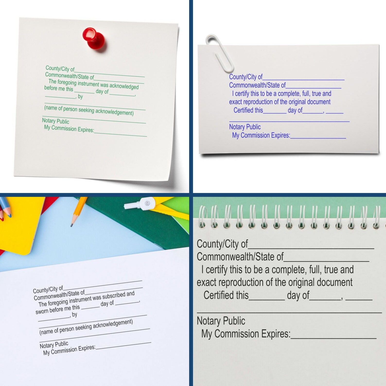 Notary Public Stamps, Acknowledgement Stamp, Jurat, Certified Copy ...