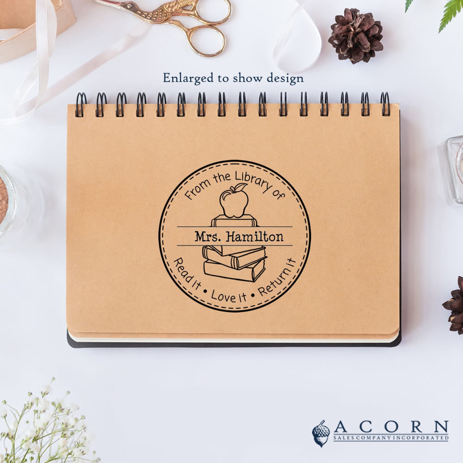 Custom Library Name Classroom Book Stamp Personalized Apple - Etsy