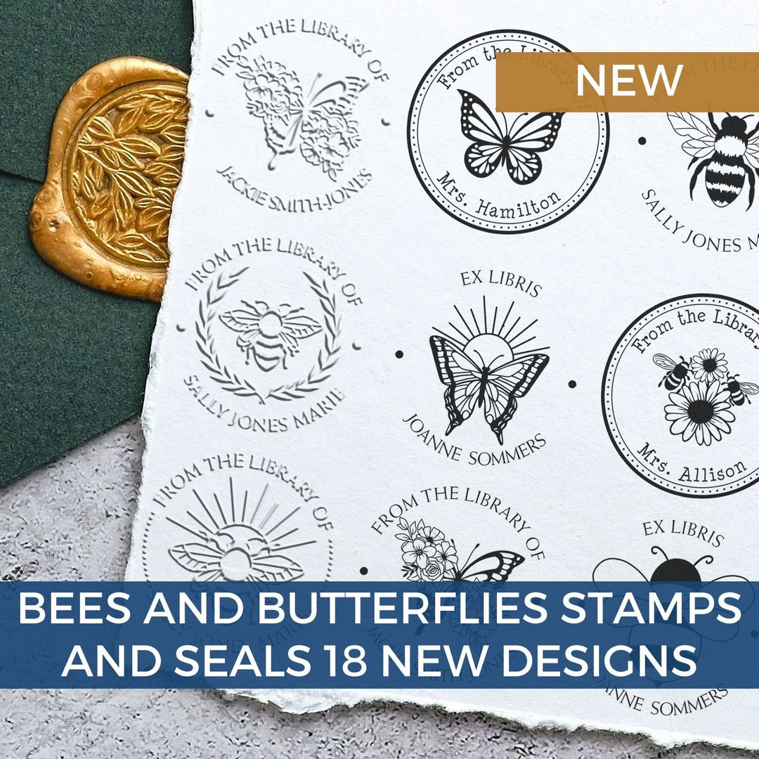 Personalized Library Stamp, Bees and Butterflies, Self-inking Book ...