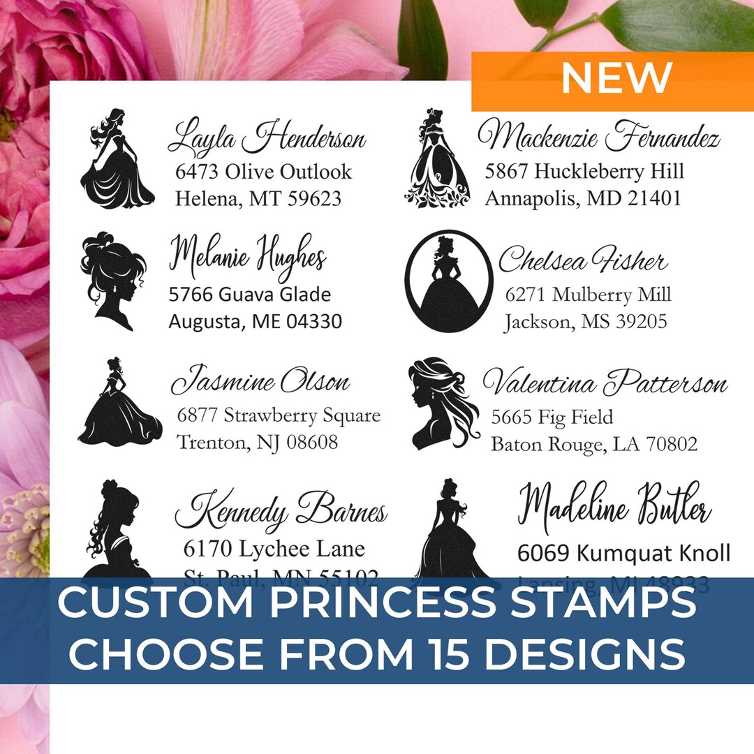 Custom Princess Address Stamp - Custom Name Stamper, Princess Design ...