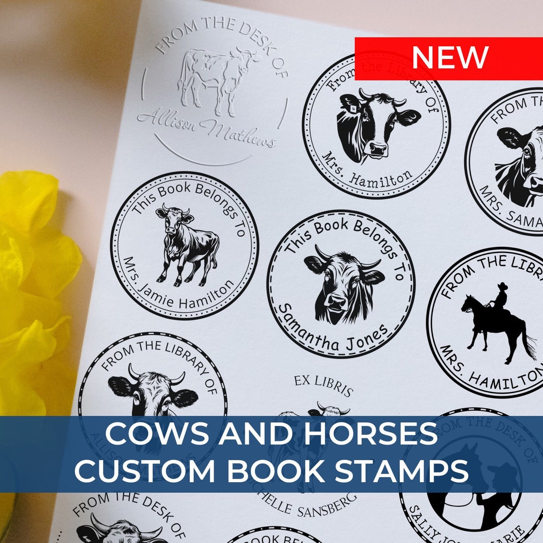 Highland Cow Custom Book Stamp Charming Cows, Horse & Equestrian ...