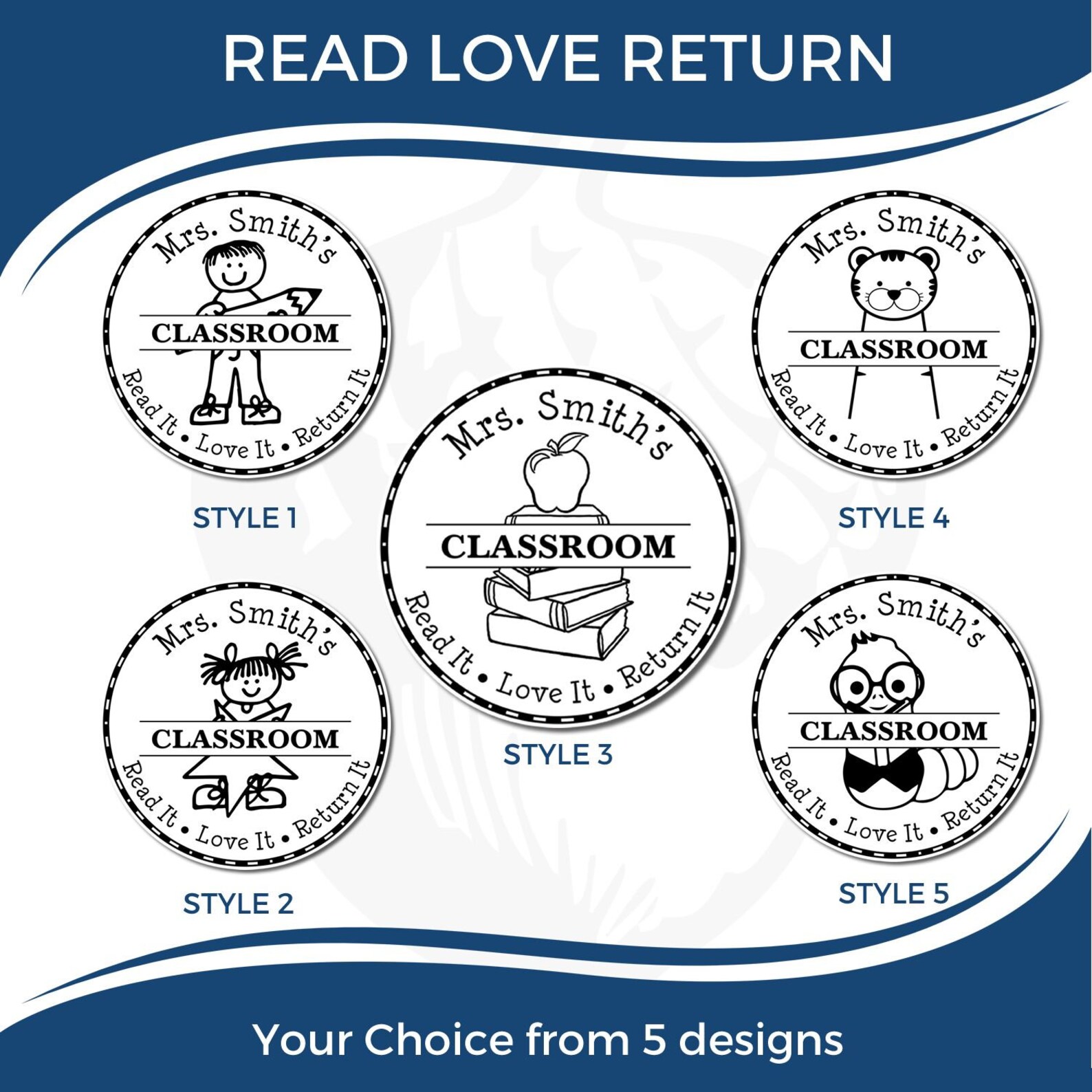 Read It Love It Return It Stamp Cute Stamps - 5 Designs, Name Stamp ...