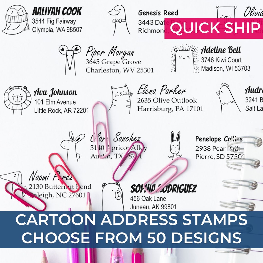 Cute Cartoon Animal Address Stamp - Personalized Name Stamp & Address ...