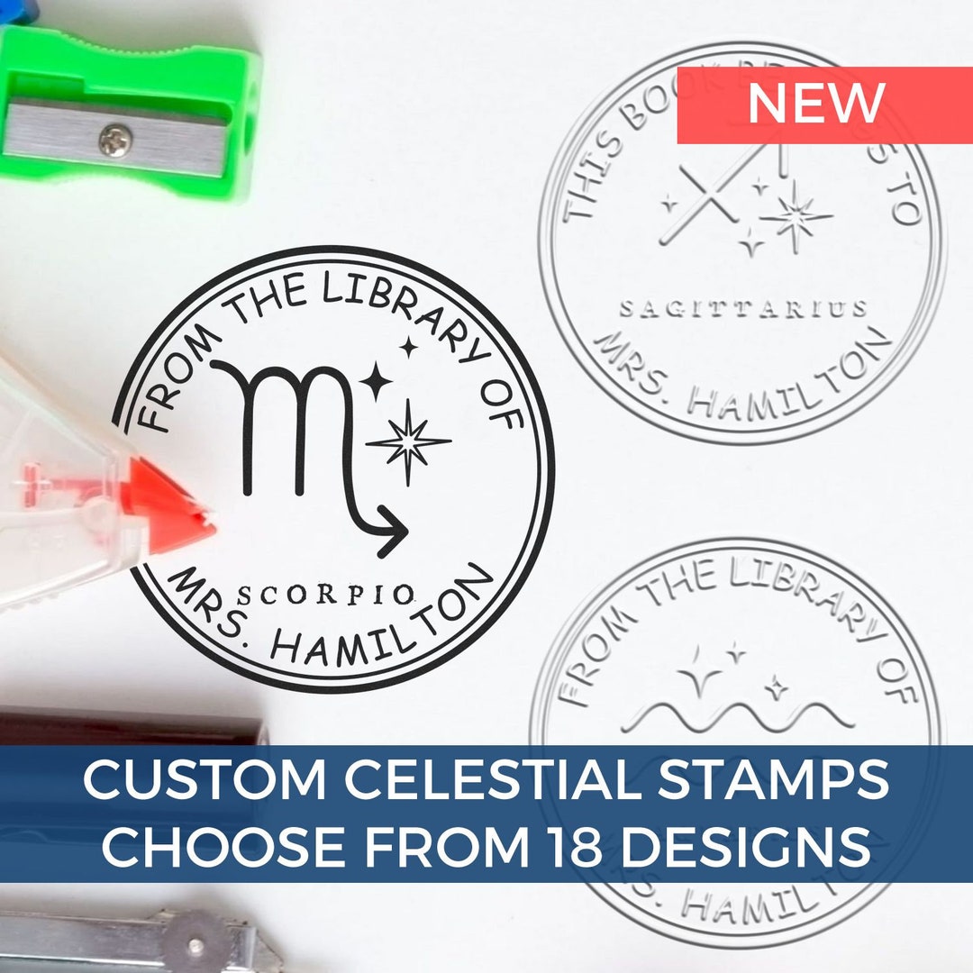 Library Book Stamp, Astrology Birth Signs Seals, Zodiac Gift, Ex Libris ...