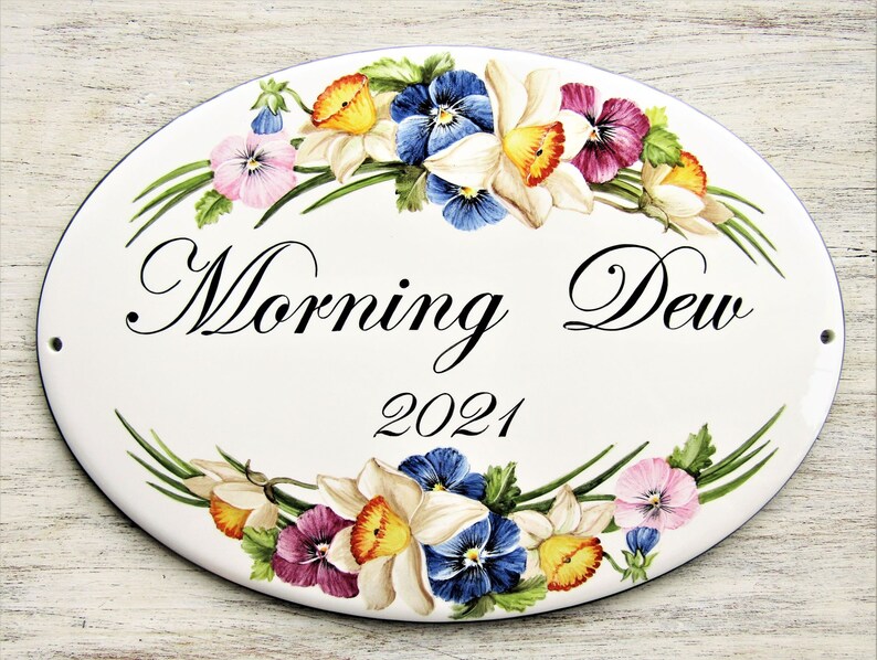 Daffodil Pansies House Name Sign Custom House Signs Outdoor | Etsy