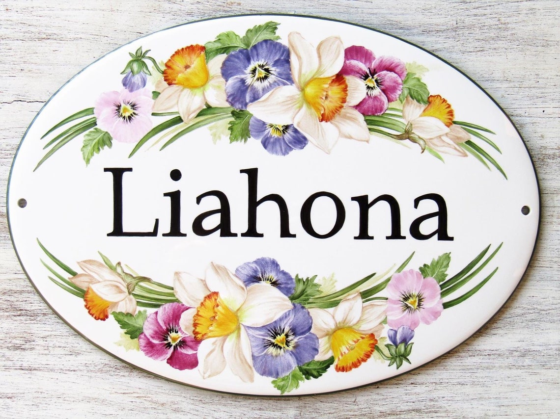 Daffodil Pansies House Name Sign Custom House Signs Outdoor | Etsy