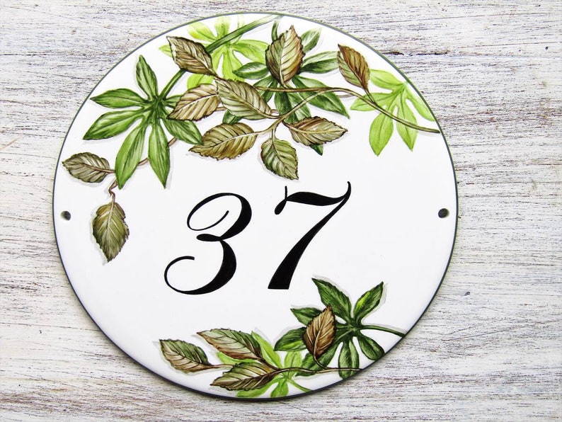 Tree Leaves House Number Plaque Street Number Sign House - Etsy