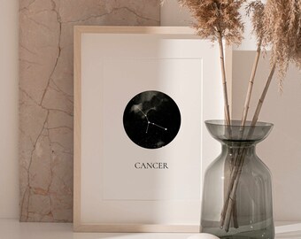 Cancer Constellation Print, Zodiac Poster, Watercolor Navy Blue Night ...