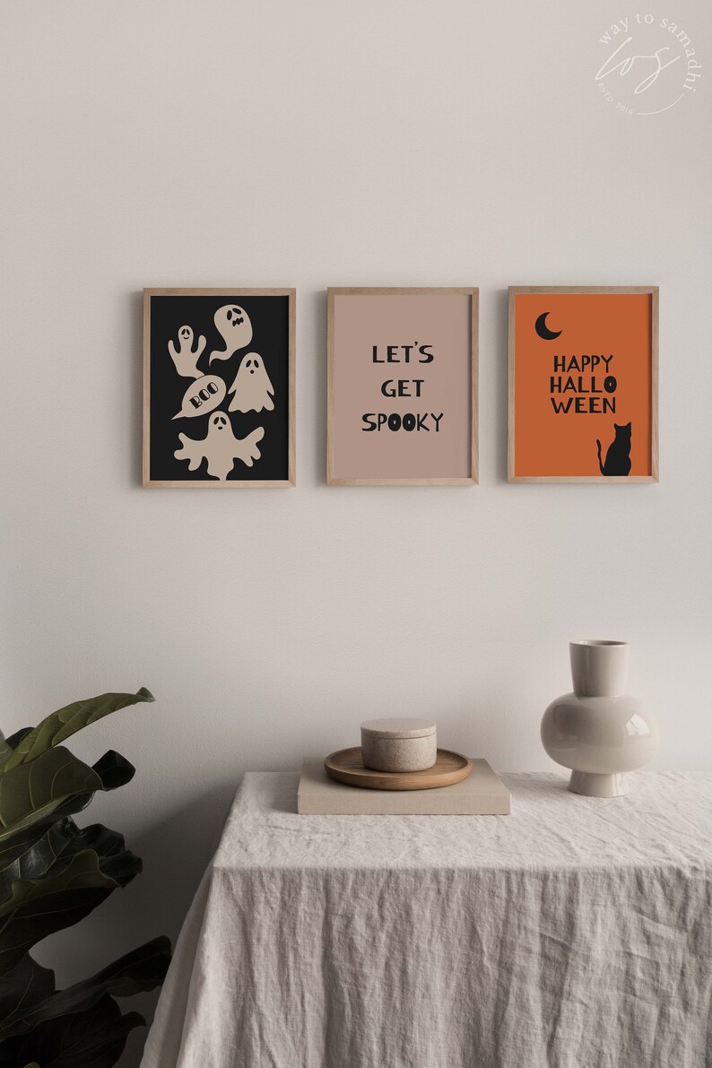 Set of 3 Halloween Poster Boho Halloween Spooky Prints Terracotta ...