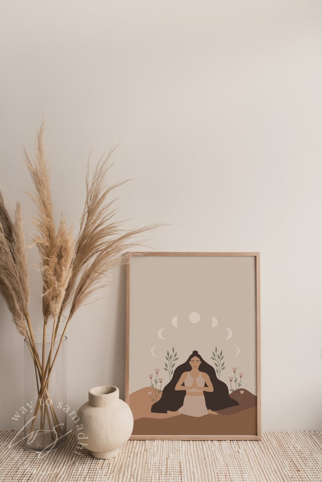 Yoga Pose Boho Wall Art Moon Phases Yoga Wall Decor Goddess Boho Yoga ...
