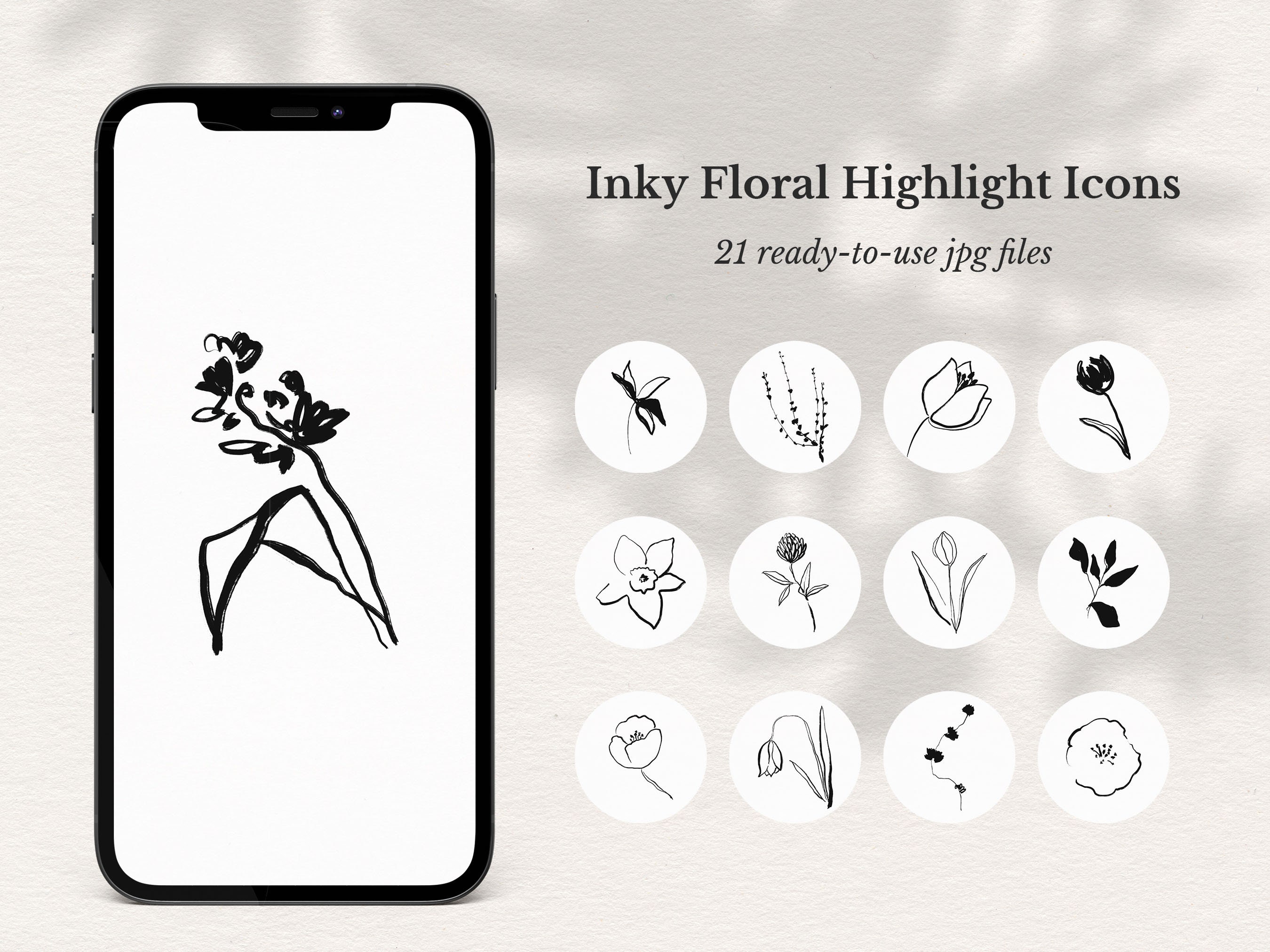 21 Inky Floral Instagram Story Covers | Black Flowers Highlight Icons ...