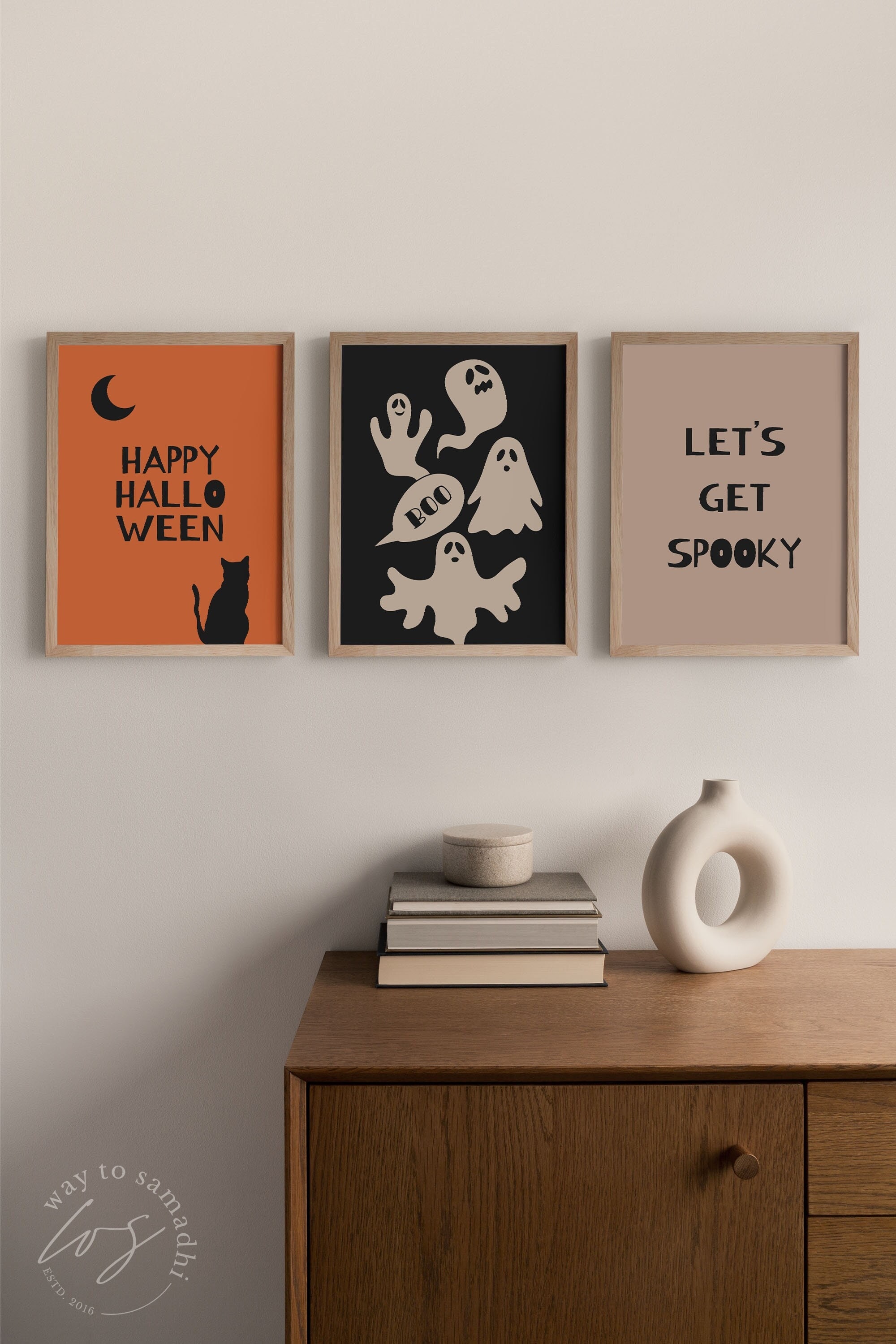 Set of 3 Halloween Poster Boho Halloween Spooky Prints Terracotta ...