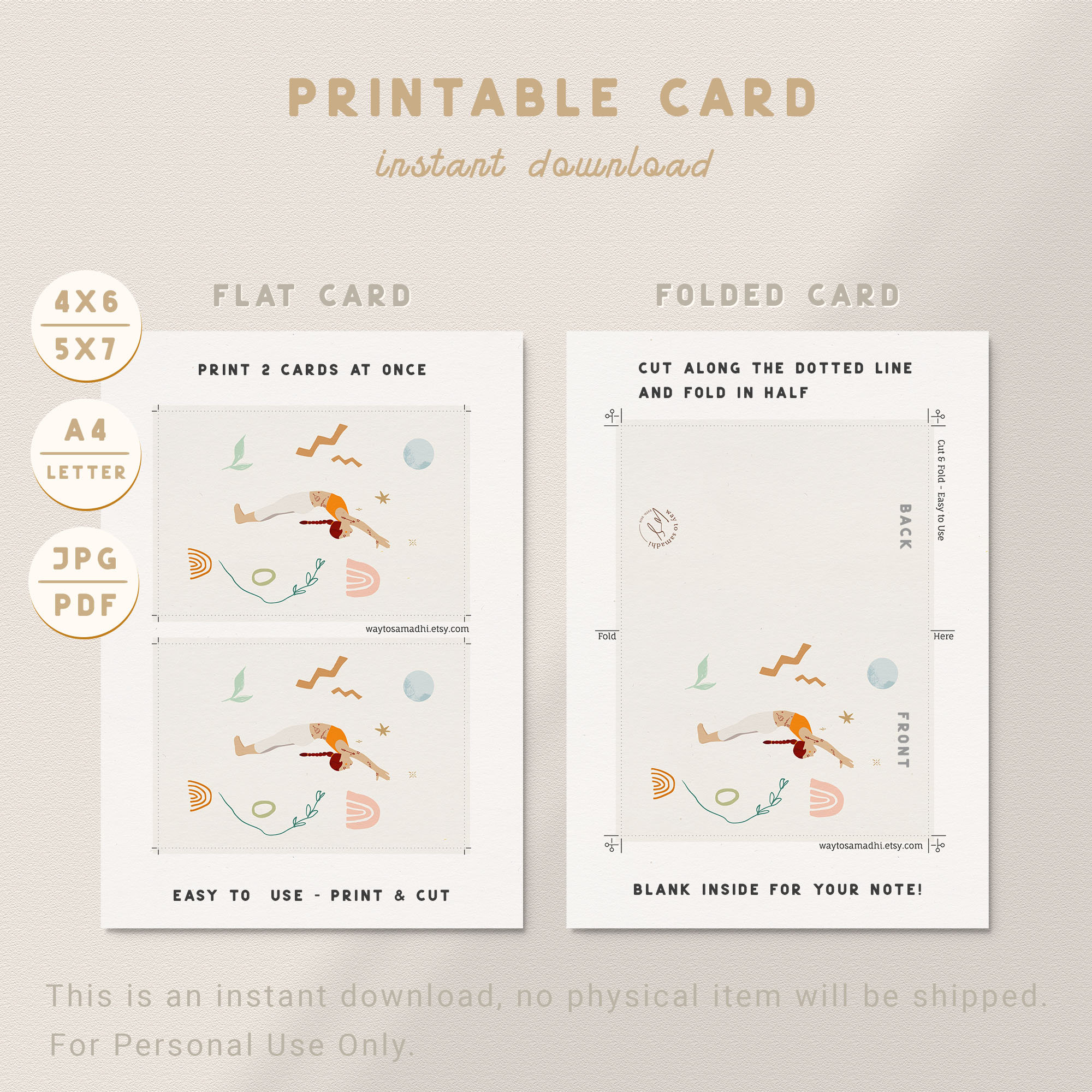 Printable Yoga Card Yoga Deck Abstract Yoga Pose Art - Etsy