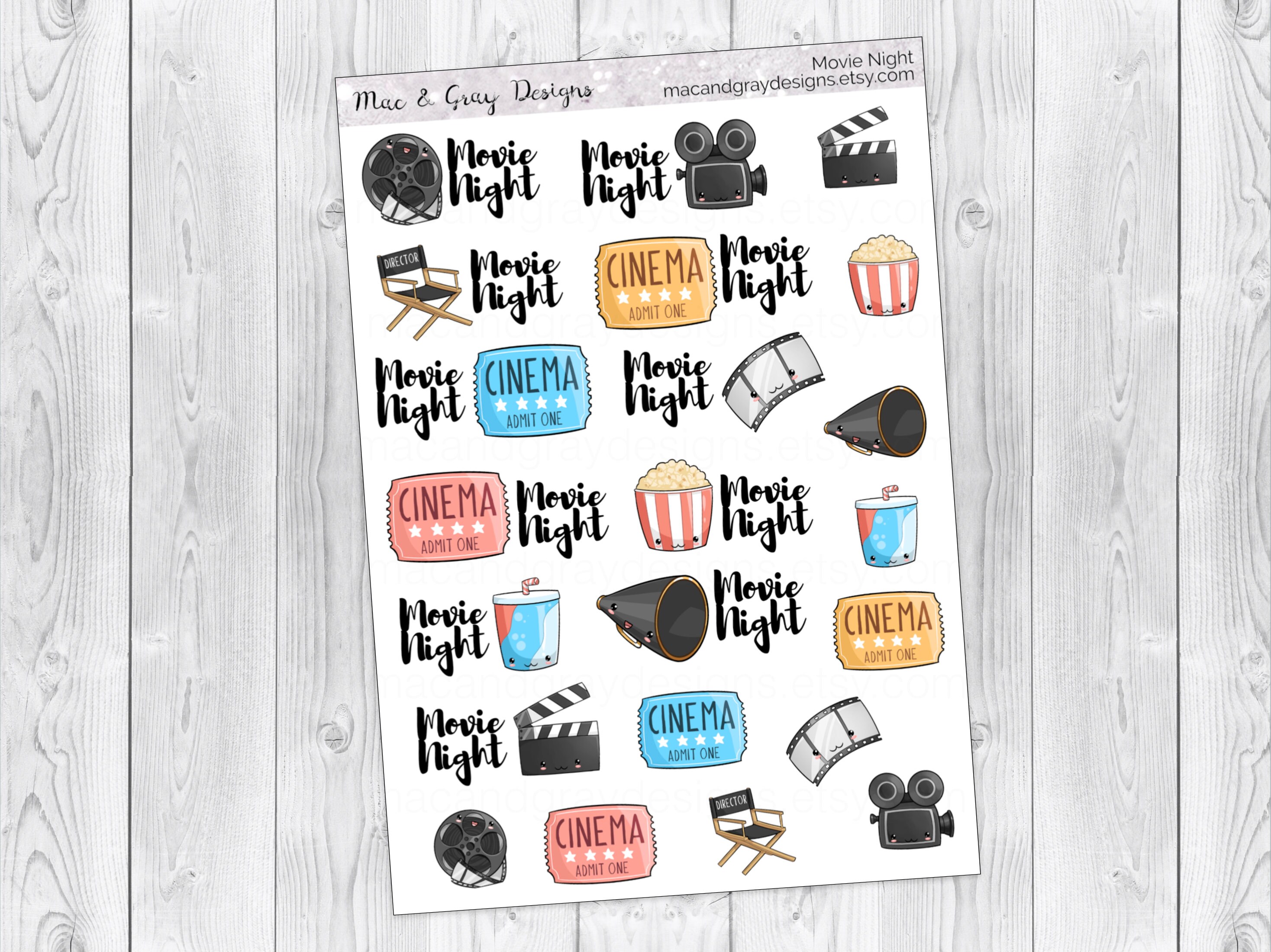 Journaling Stickers Movie Night Planner Stickers Planner Sticker Sheet ...