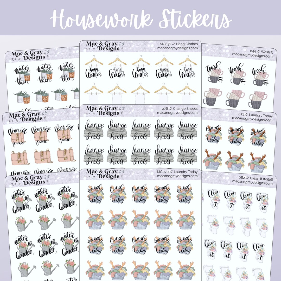 Housework Stickers // Functional Stickers | Cleaning Stickers | Planner ...