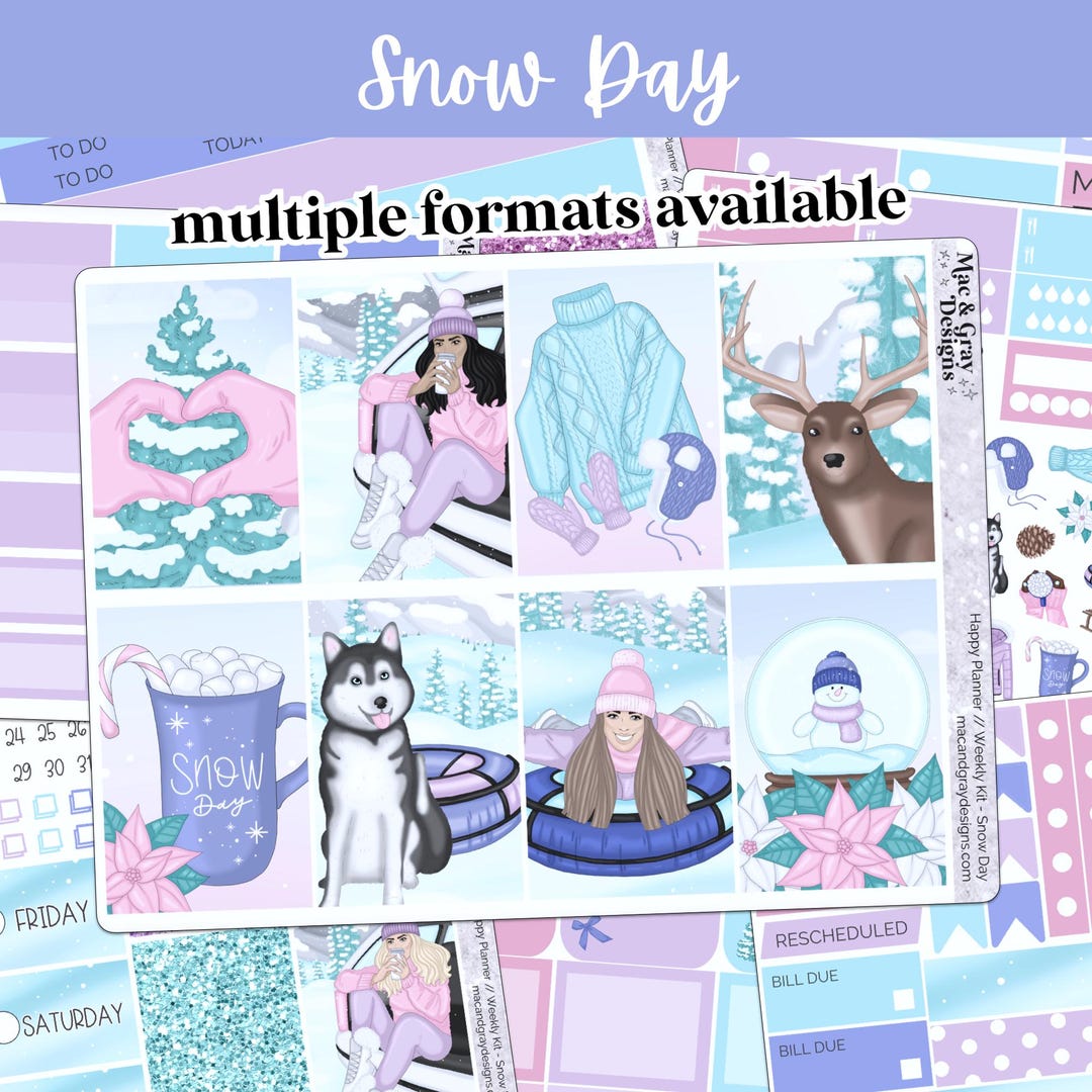 Snow Day Weekly Sticker Kit // Winter Sticker Sheets for Happy Planner ...