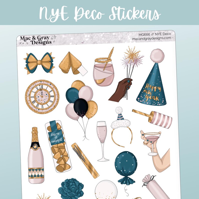 New Year's Eve Deco Stickers // Functional Planner Stickers | Journal ...