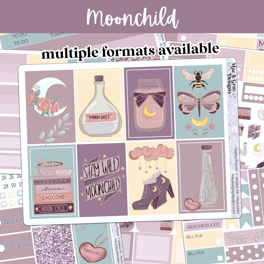 Moonchild // Weekly Planner Stickers | Celestial | Standard Vertical ...