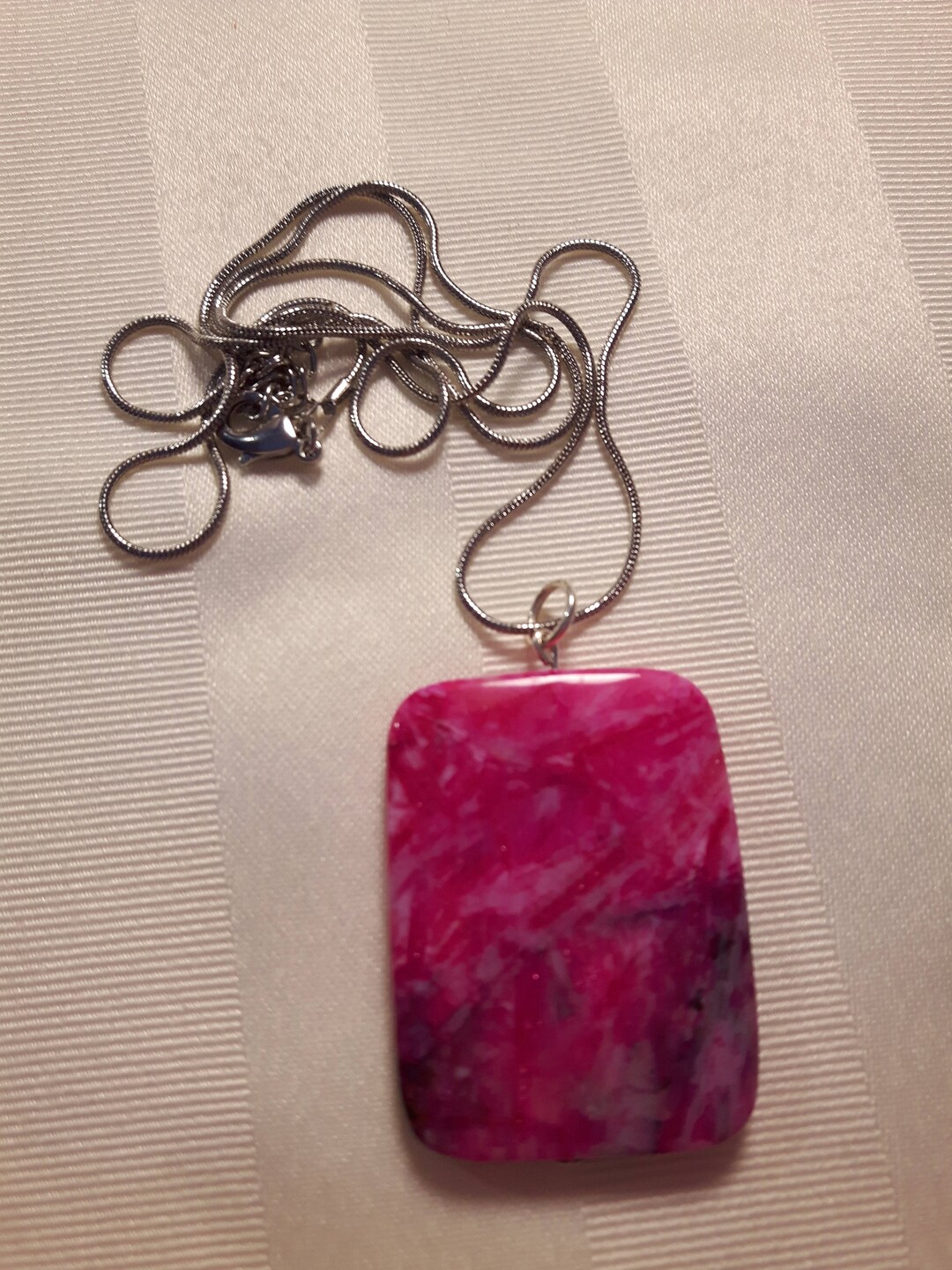 Silverplated Chain With Pink and Purple Stone Pendant, Silver Chain ...