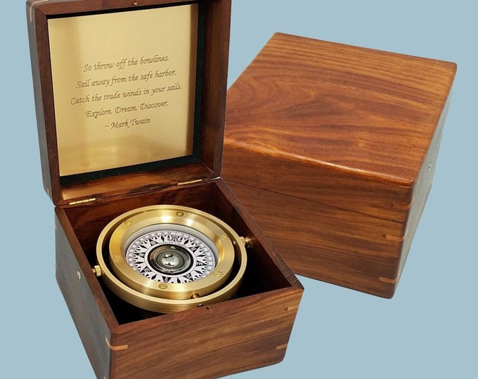 Personalized Executive Nautical Brass Gimbaled Compass in Wooden Box ...
