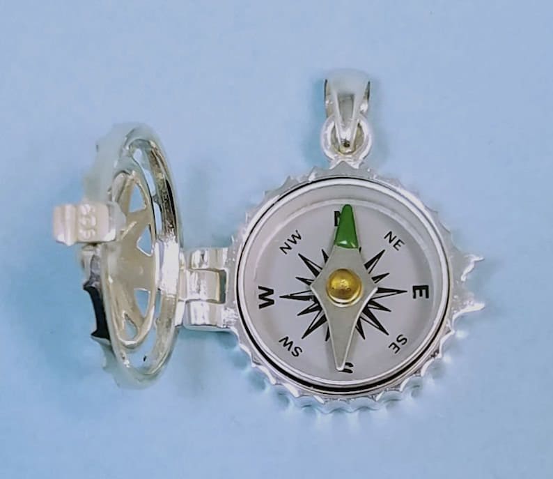 Engraved Working Compass Necklace | Personalized Sterling Silver ...