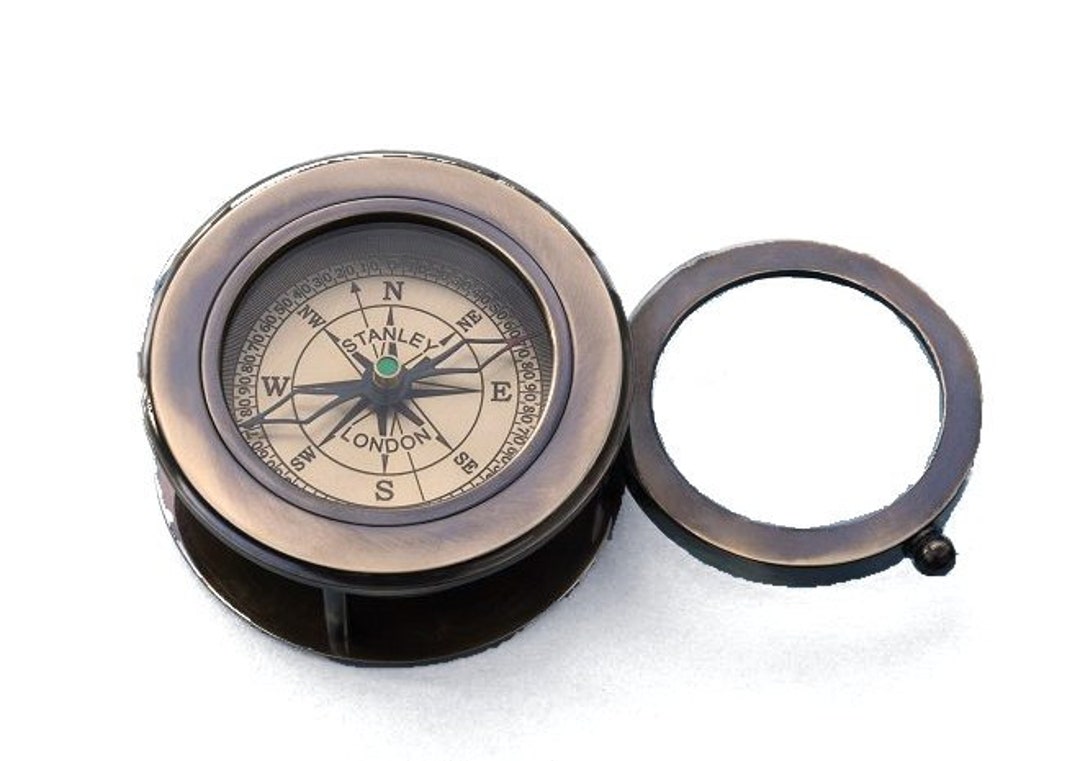 Engravable Antique Brass Desk Compass With Swivel Magnifier - Etsy